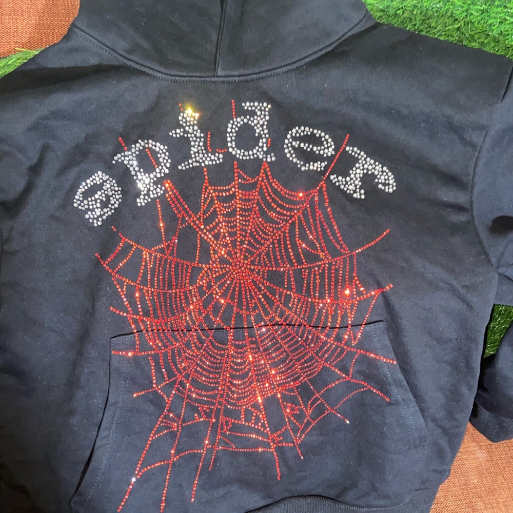 Sp5der Og Rhinestone Hoodie Black And Red - Gem
